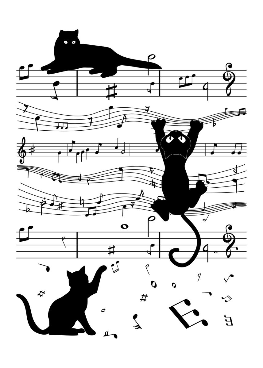 'Music Cat Cats Cute Funny' Poster, picture, metal print, paint by ...