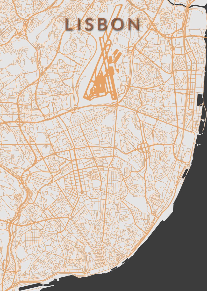 'Lisbon Map' Poster, picture, metal print, paint by dkDesign | Displate