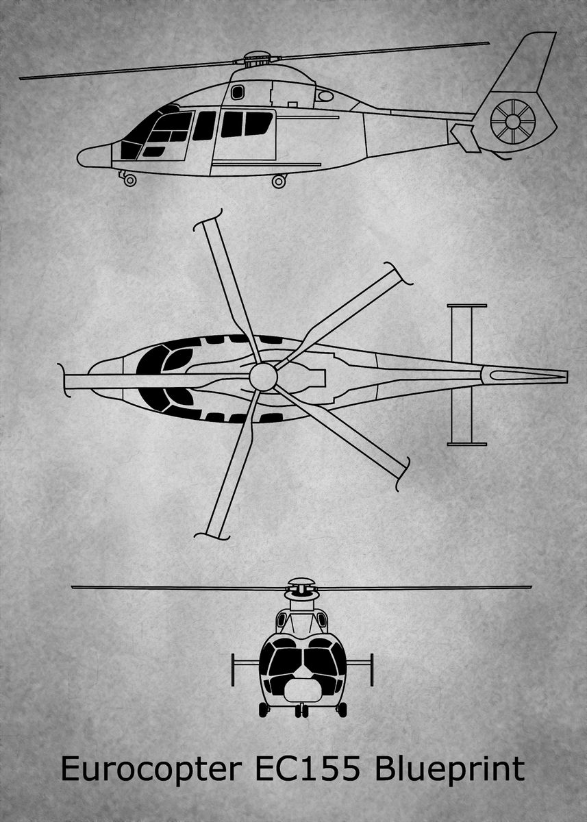 'Eurocopter EC155 gray old' Poster, picture, metal print, paint by B ...