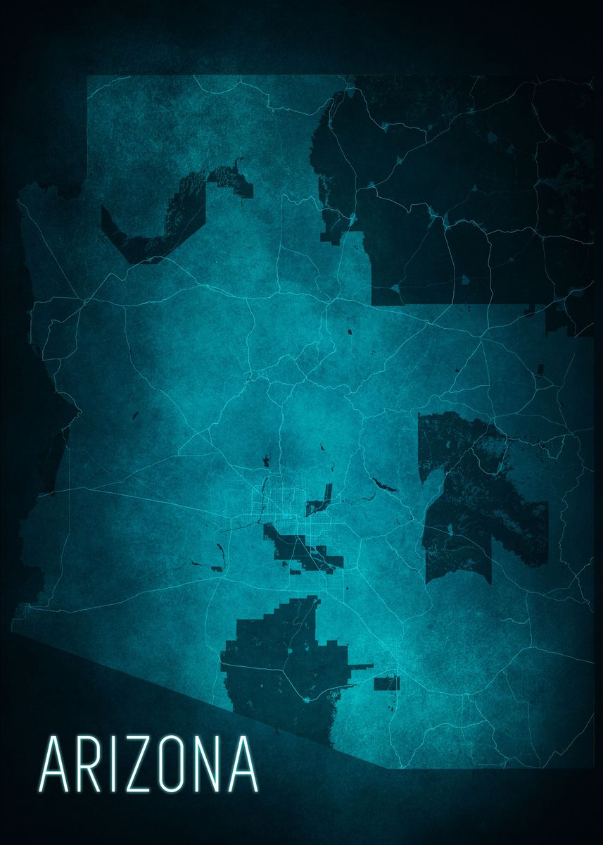 'Arizona State Map' Poster, picture, metal print, paint by The ...