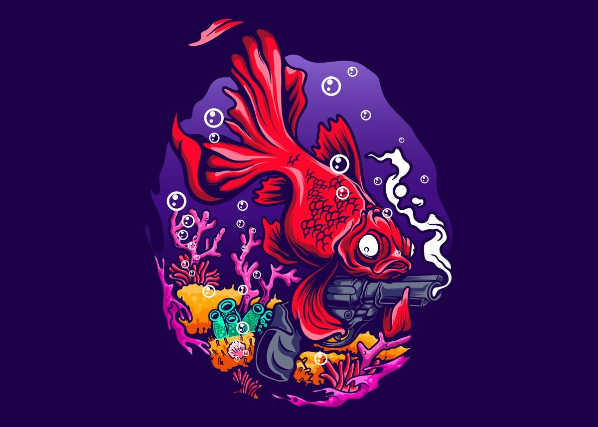 'Cute fish with guns' Poster by Ari yanda | Displate