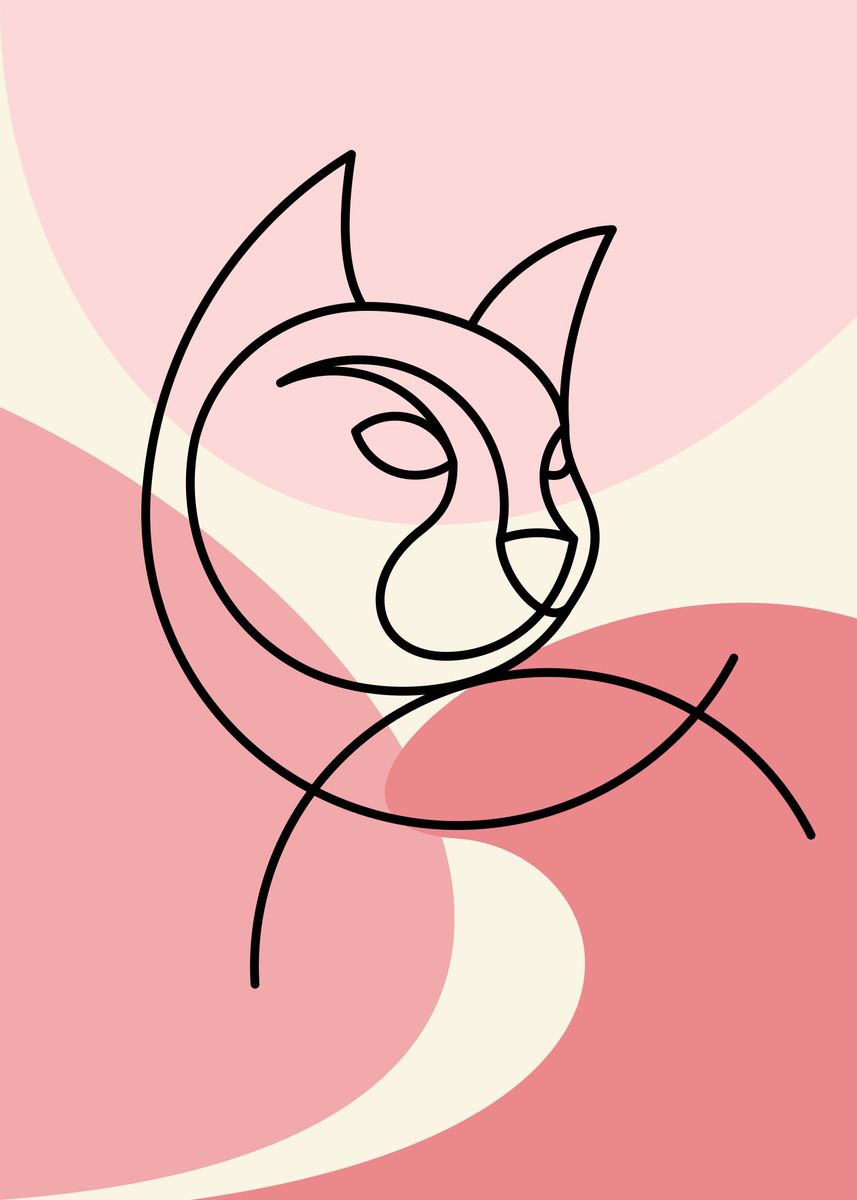 'Cat Line Art' Poster, picture, metal print, paint by uart space | Displate