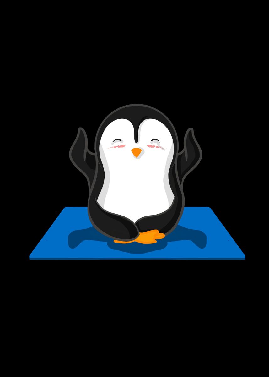 'Penguin doing yoga' Poster, picture, metal print, paint by Lukes Pixel ...
