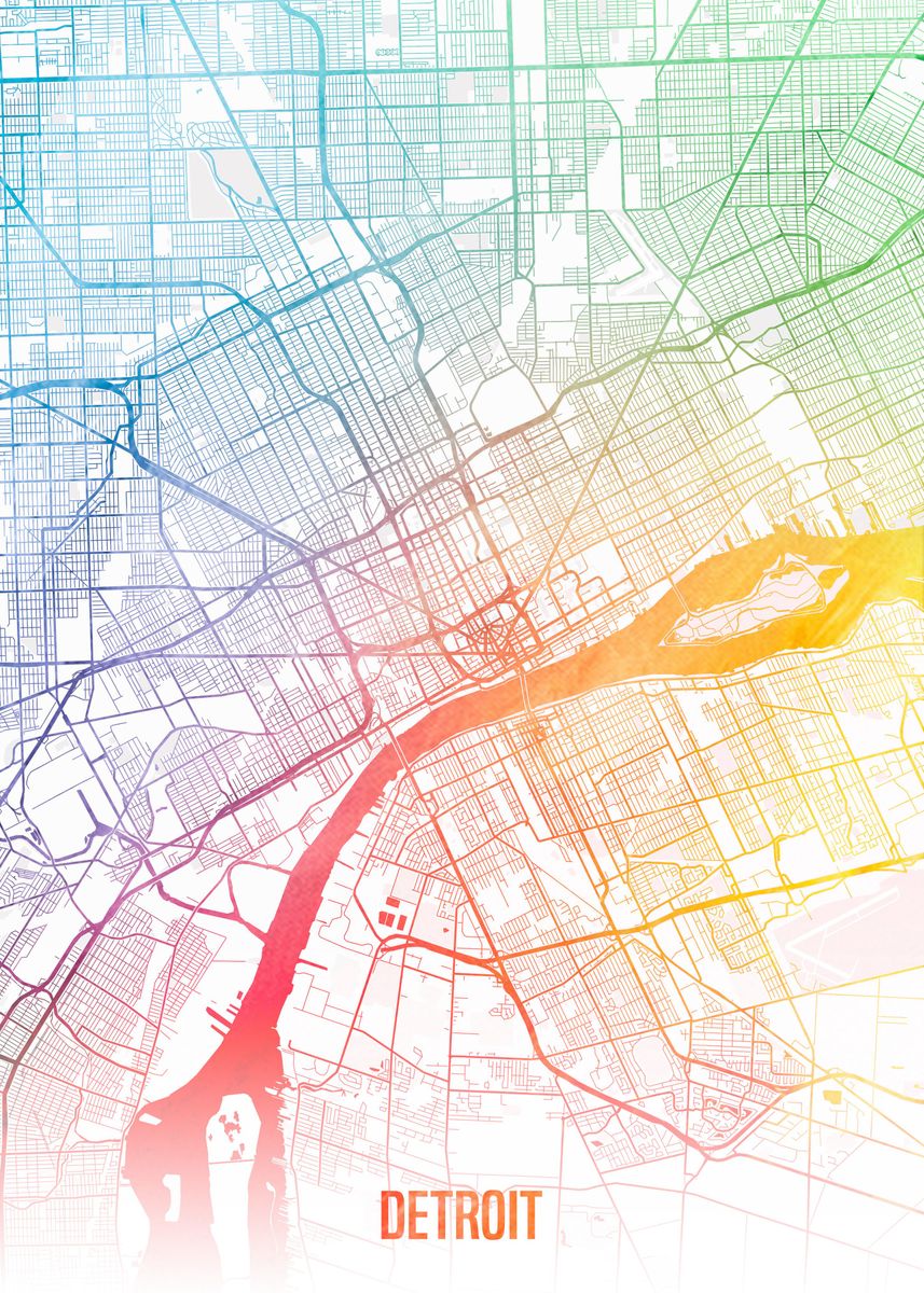 'Detroit map' Poster, picture, metal print, paint by Stefano Lunghi ...