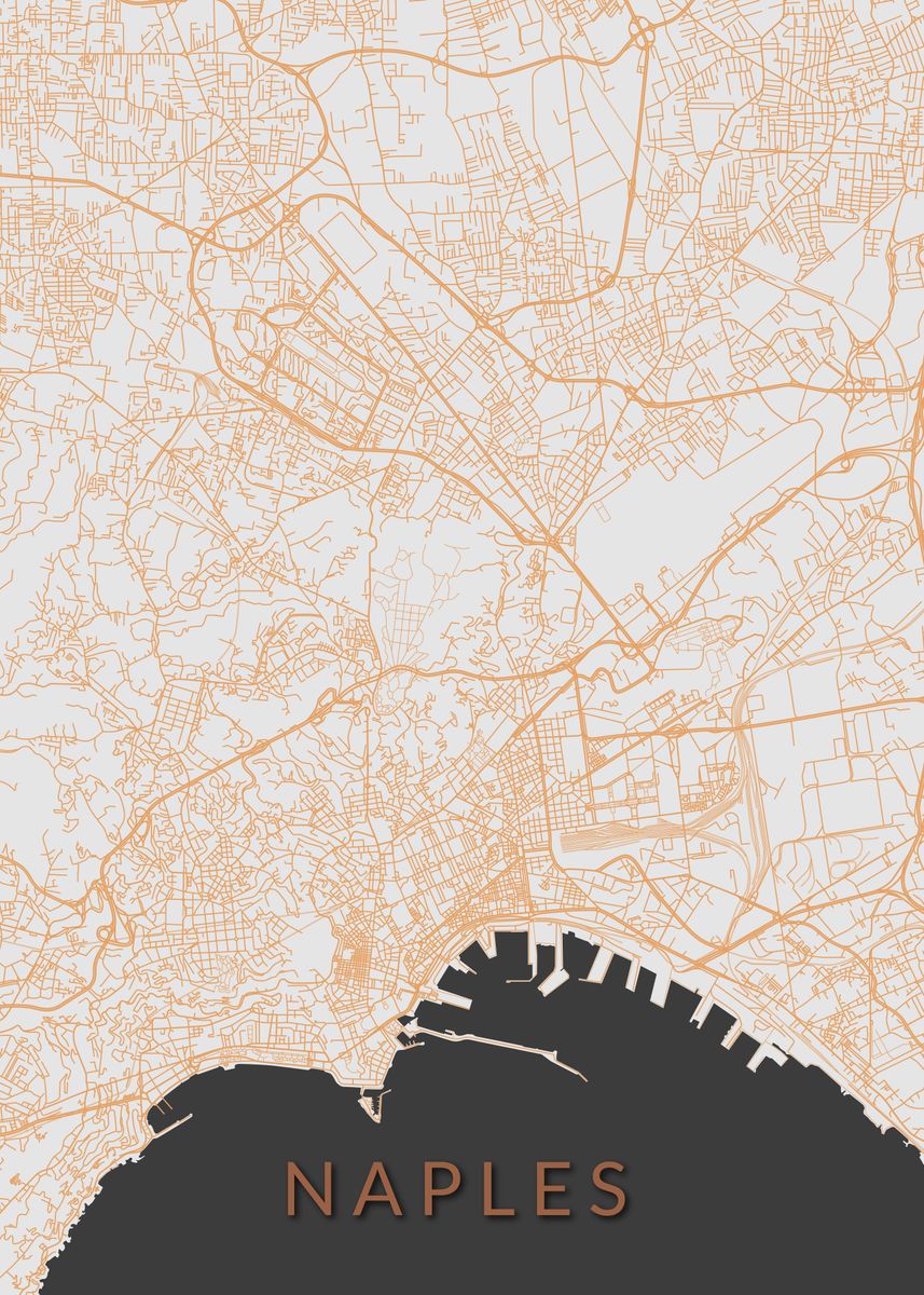 'Naples Map' Poster, picture, metal print, paint by dkDesign | Displate