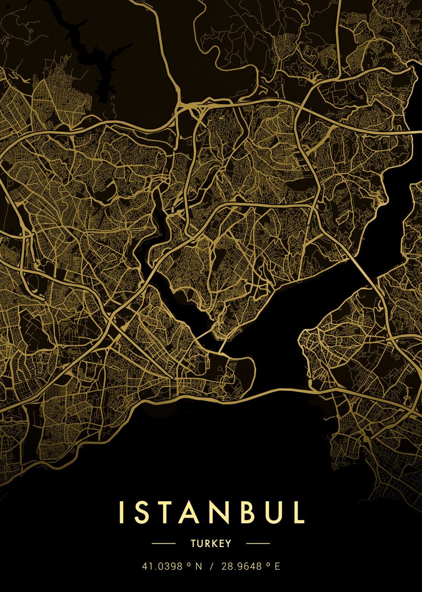 'Istanbul City Map Gold' Poster, picture, metal print, paint by MVDZ ...