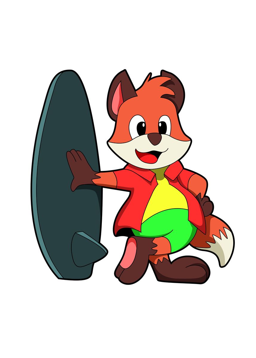 'Fox Surfing Surfboard' Poster, picture, metal print, paint by Markus ...