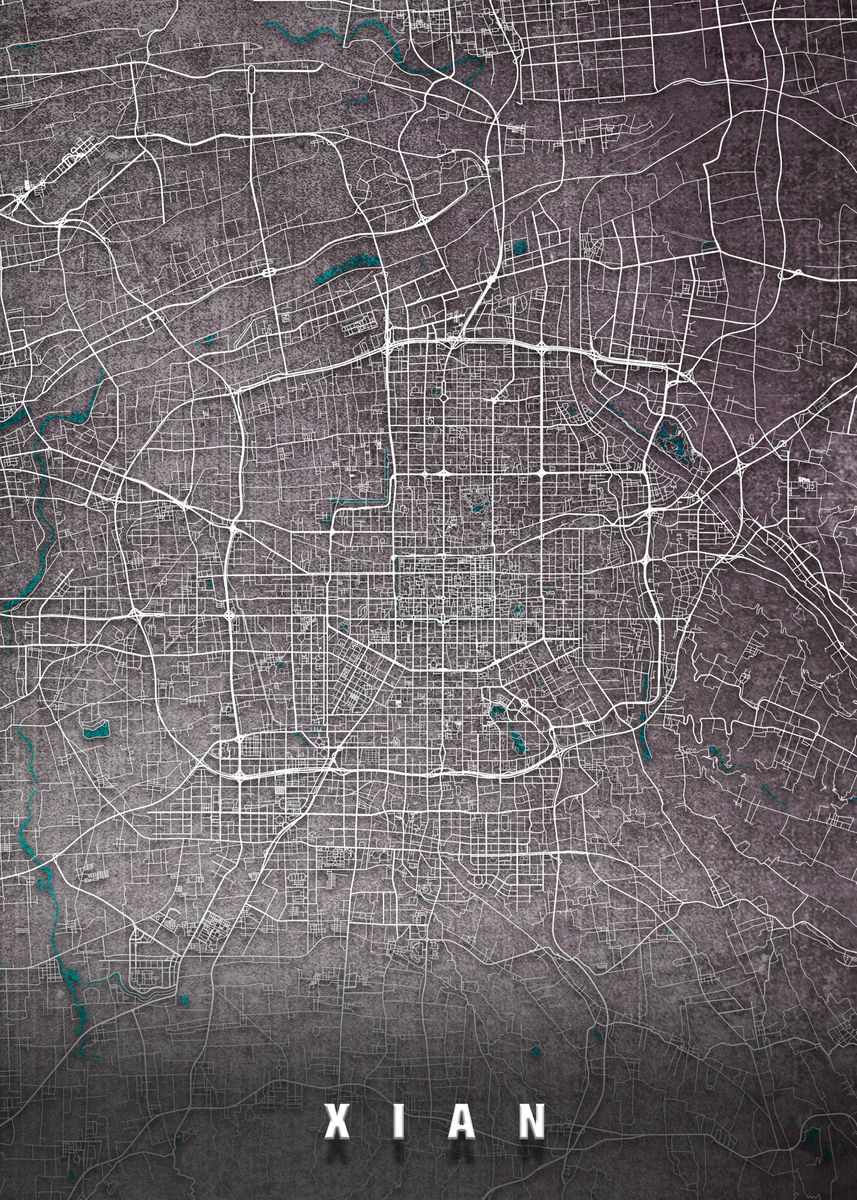 'Xian City Map' Poster, picture, metal print, paint by Maksymilian ...