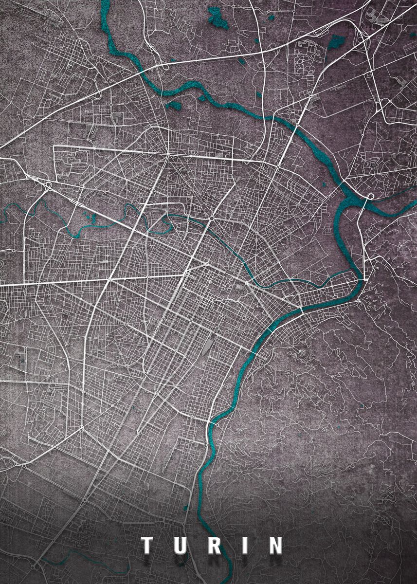 'Turin City Map' Poster, picture, metal print, paint by Maksymilian ...