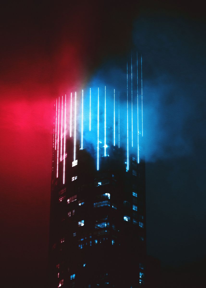 'Neon skyscraper' Poster, picture, metal print, paint by mizuyart ...