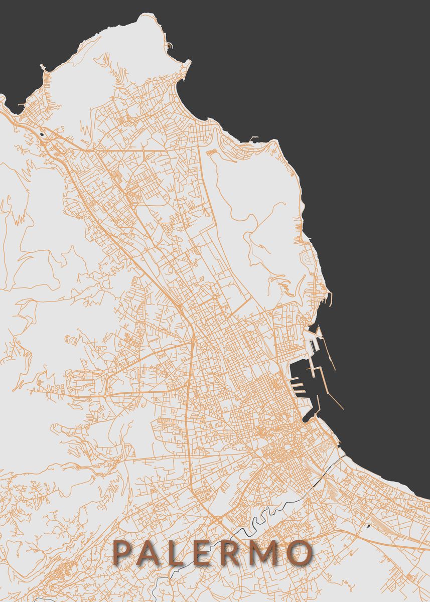 'Palermo Map' Poster, picture, metal print, paint by dkDesign | Displate