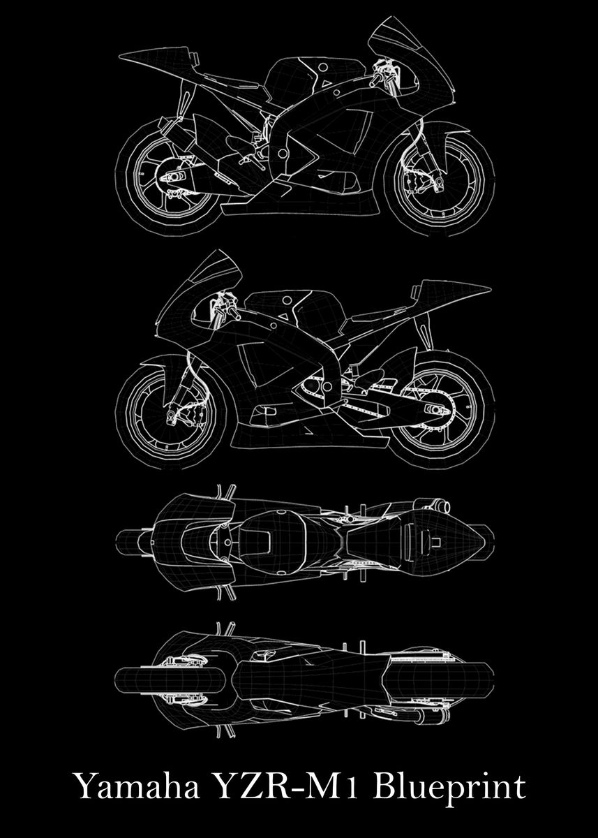 'Yamaha YZRM1 Blueprint ' Poster, picture, metal print, paint by B & W ...