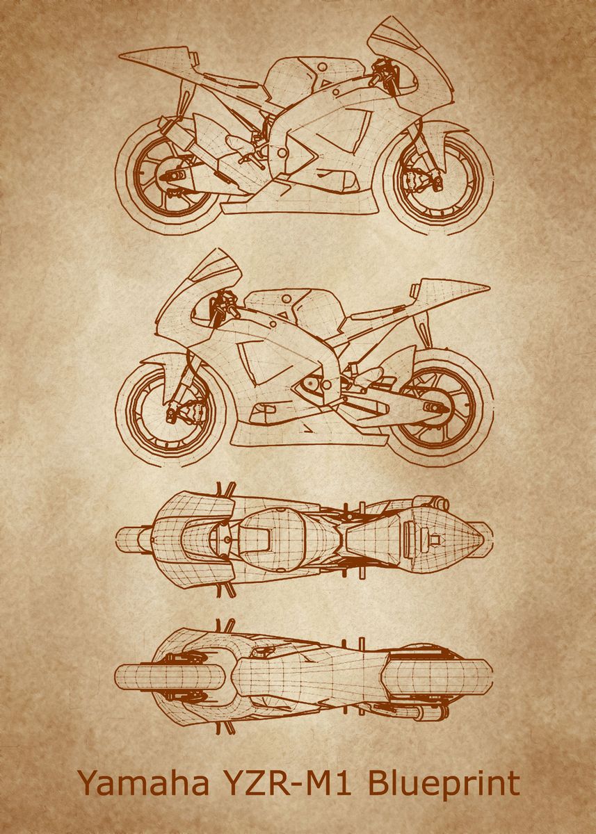 'Yamaha YZRM1 Blueprint old' Poster, picture, metal print, paint by The ...