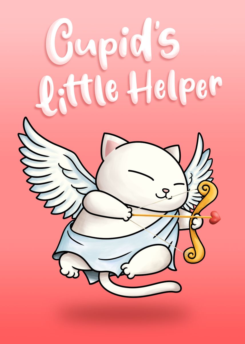 'Cat Cupid' Poster, picture, metal print, paint by Takeda Art | Displate