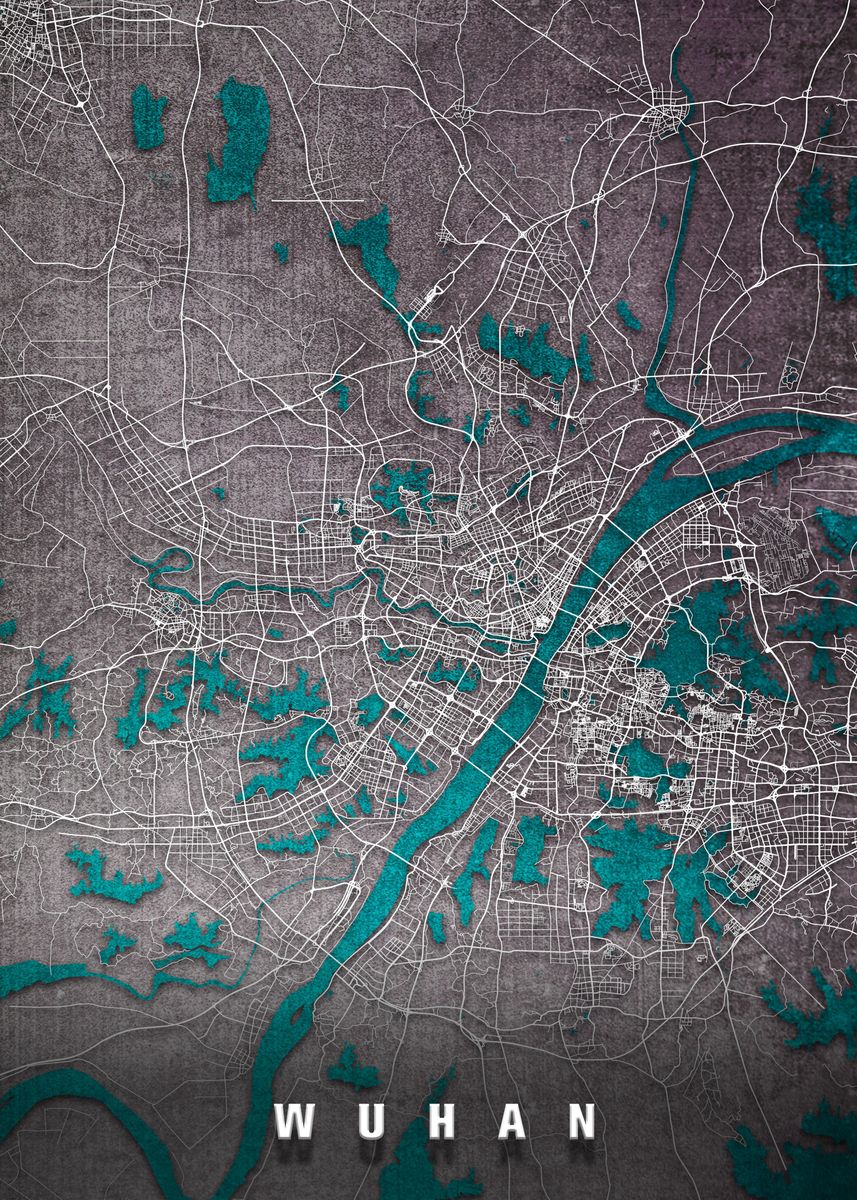 'Wuhan City Map' Poster, picture, metal print, paint by Maksymilian ...