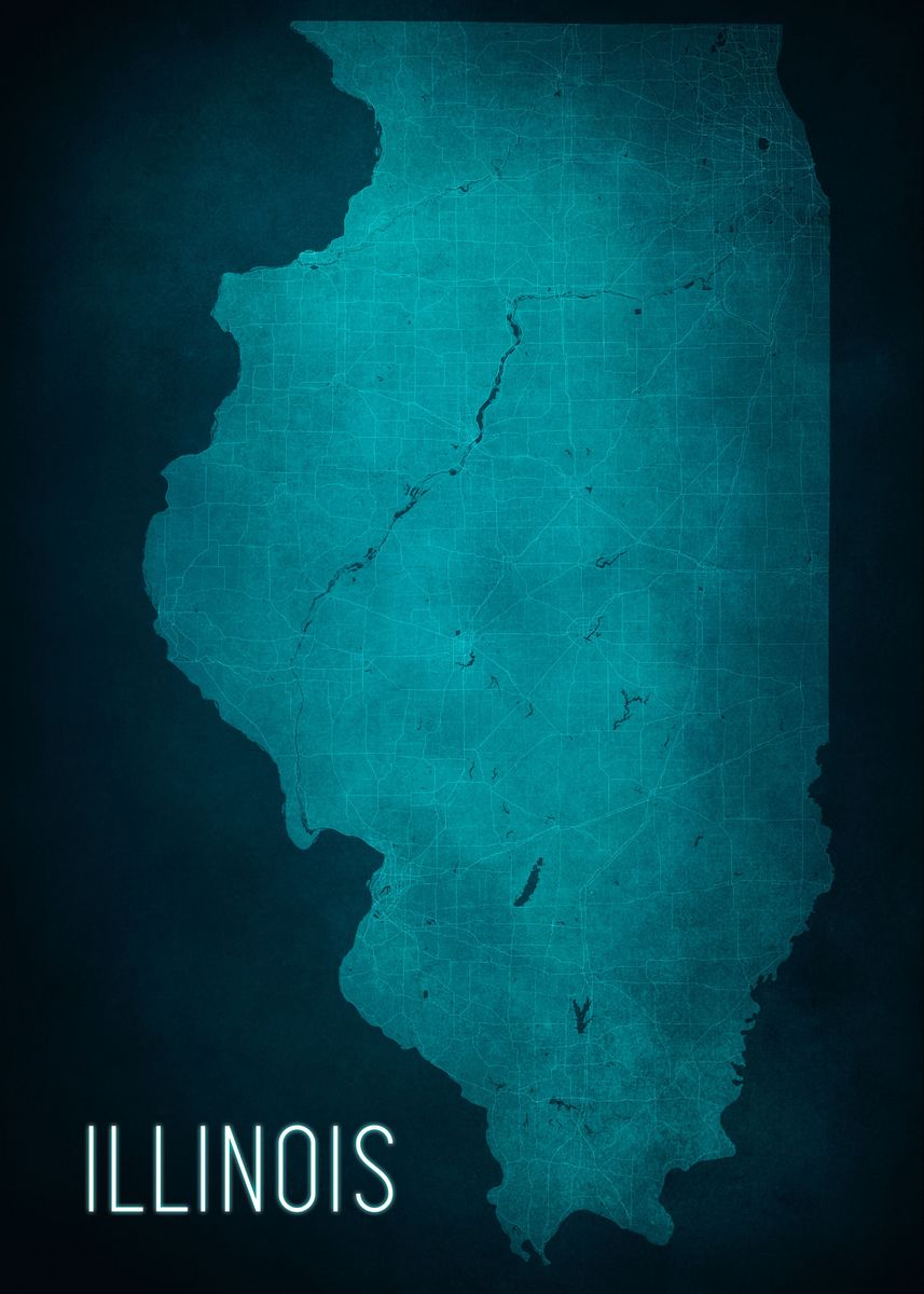 'Illinois State Map' Poster, picture, metal print, paint by The ...