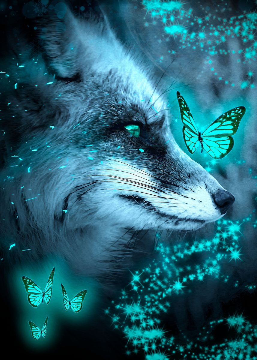 'Space Blue Glowing Fox' Poster by Alyx Will | Displate