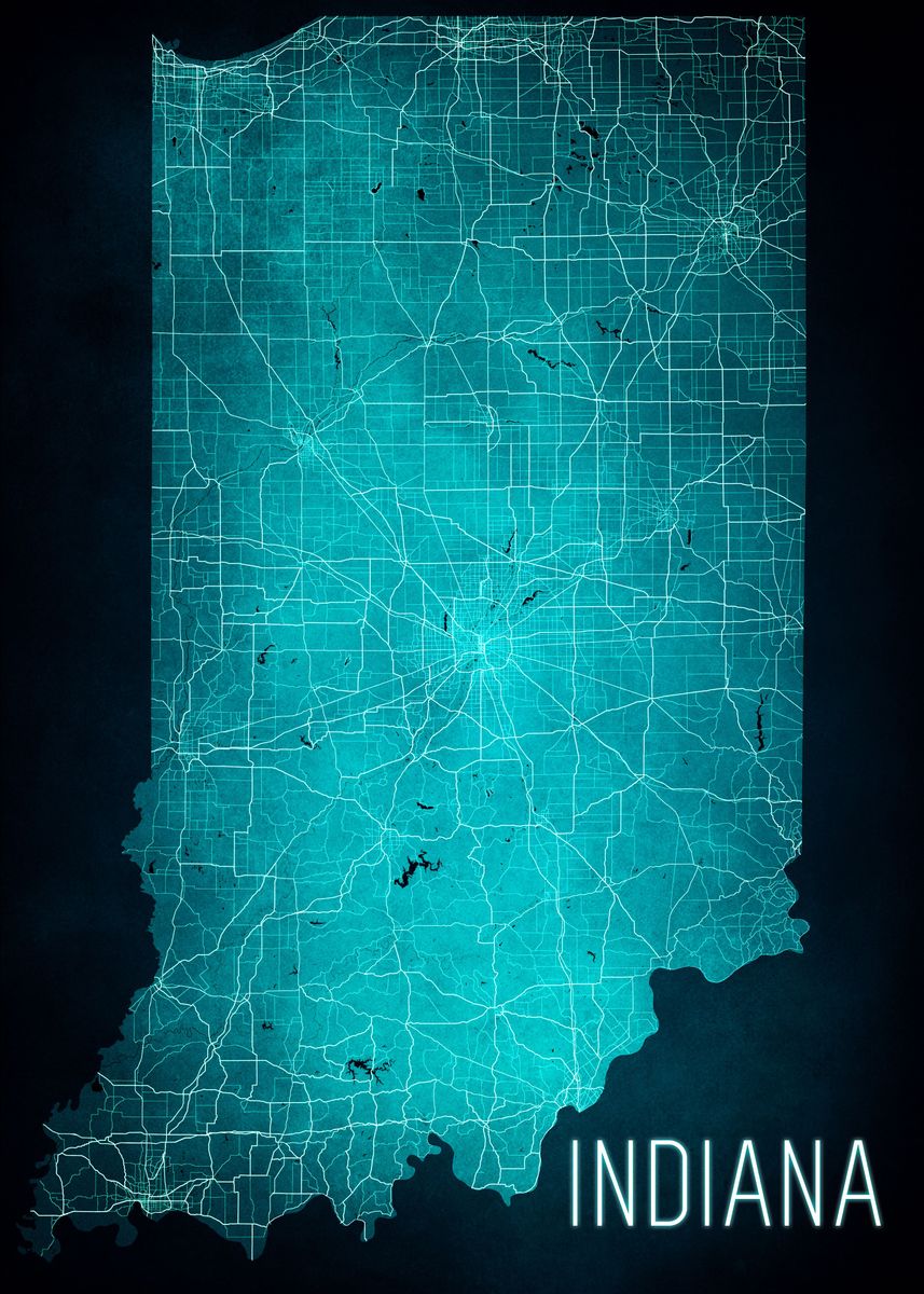 'Indiana State Map' Poster, picture, metal print, paint by The ...