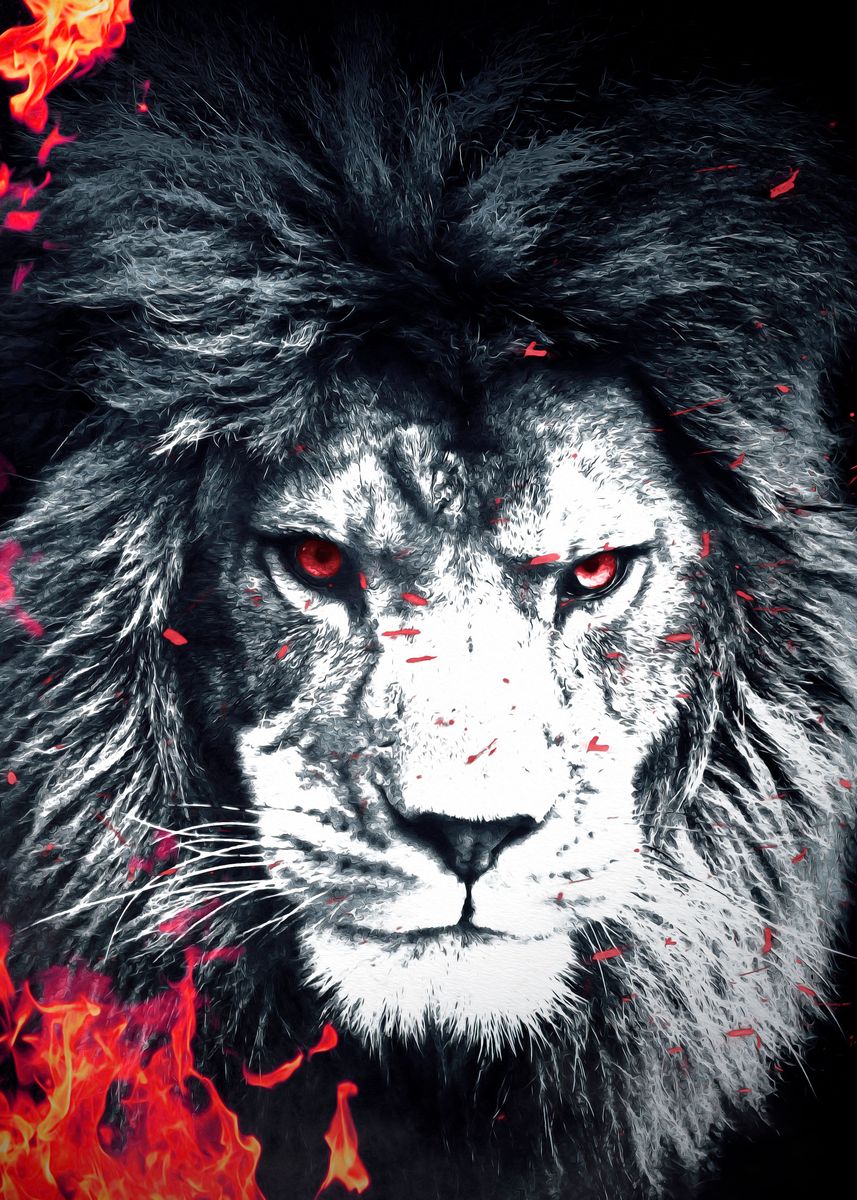 'Lion Red Fire' Poster, picture, metal print, paint by Alyx Will | Displate