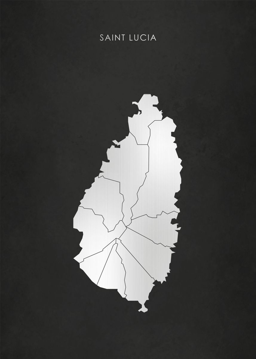 'Silver Saint Lucia Map' Poster by Alo | Displate