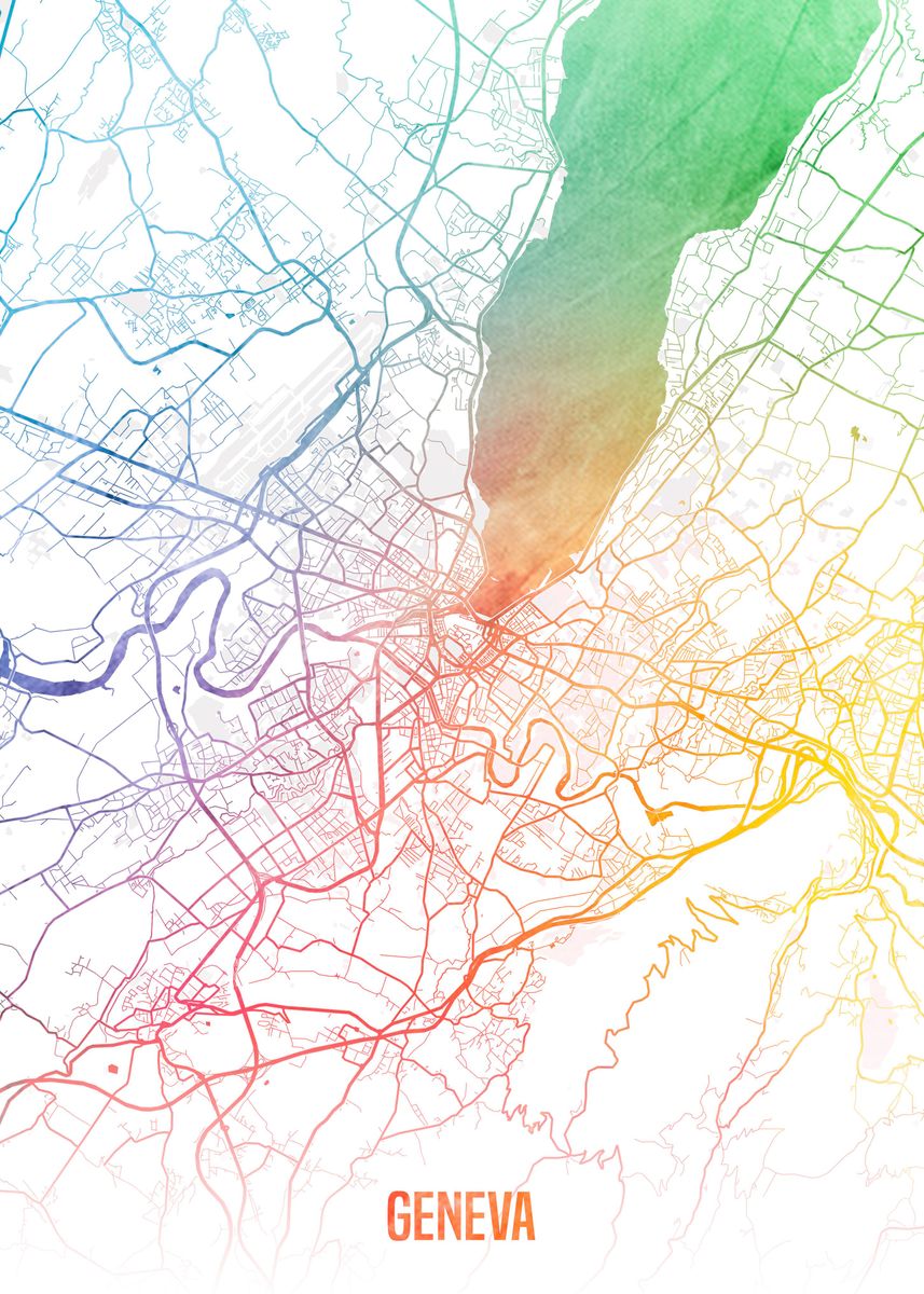 'Geneva map' Poster, picture, metal print, paint by Stefano Lunghi ...