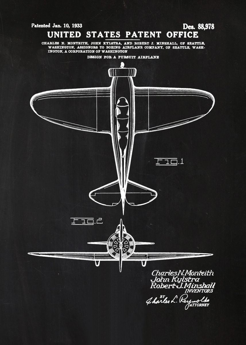 '67 Boeing P29 Patent V' Poster, picture, metal print, paint by Roy ...