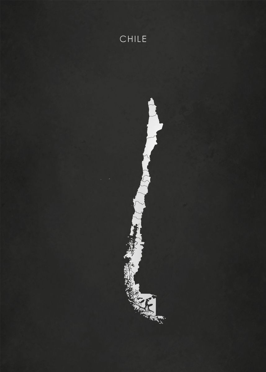 'Silver Chile Map' Poster, picture, metal print, paint by aio | Displate