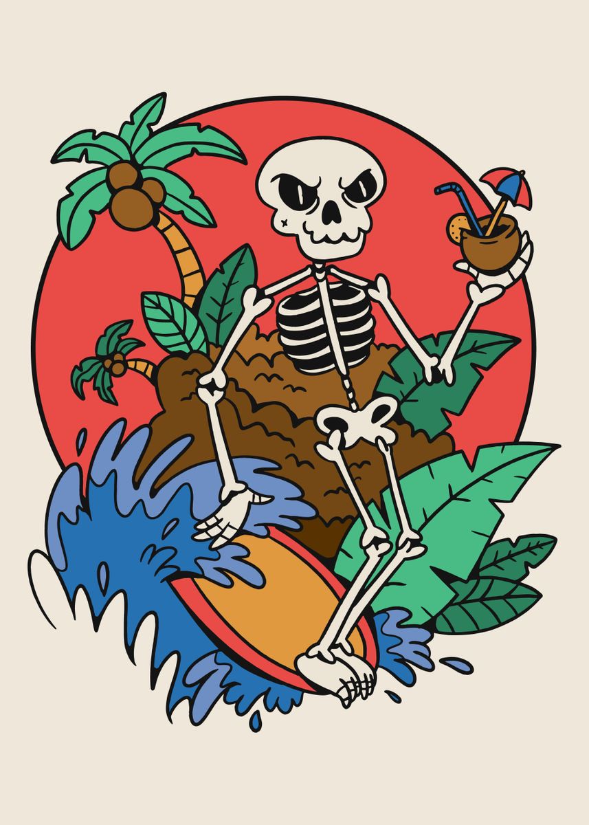 'SURFING SKELETON' Poster by StonerPlates | Displate
