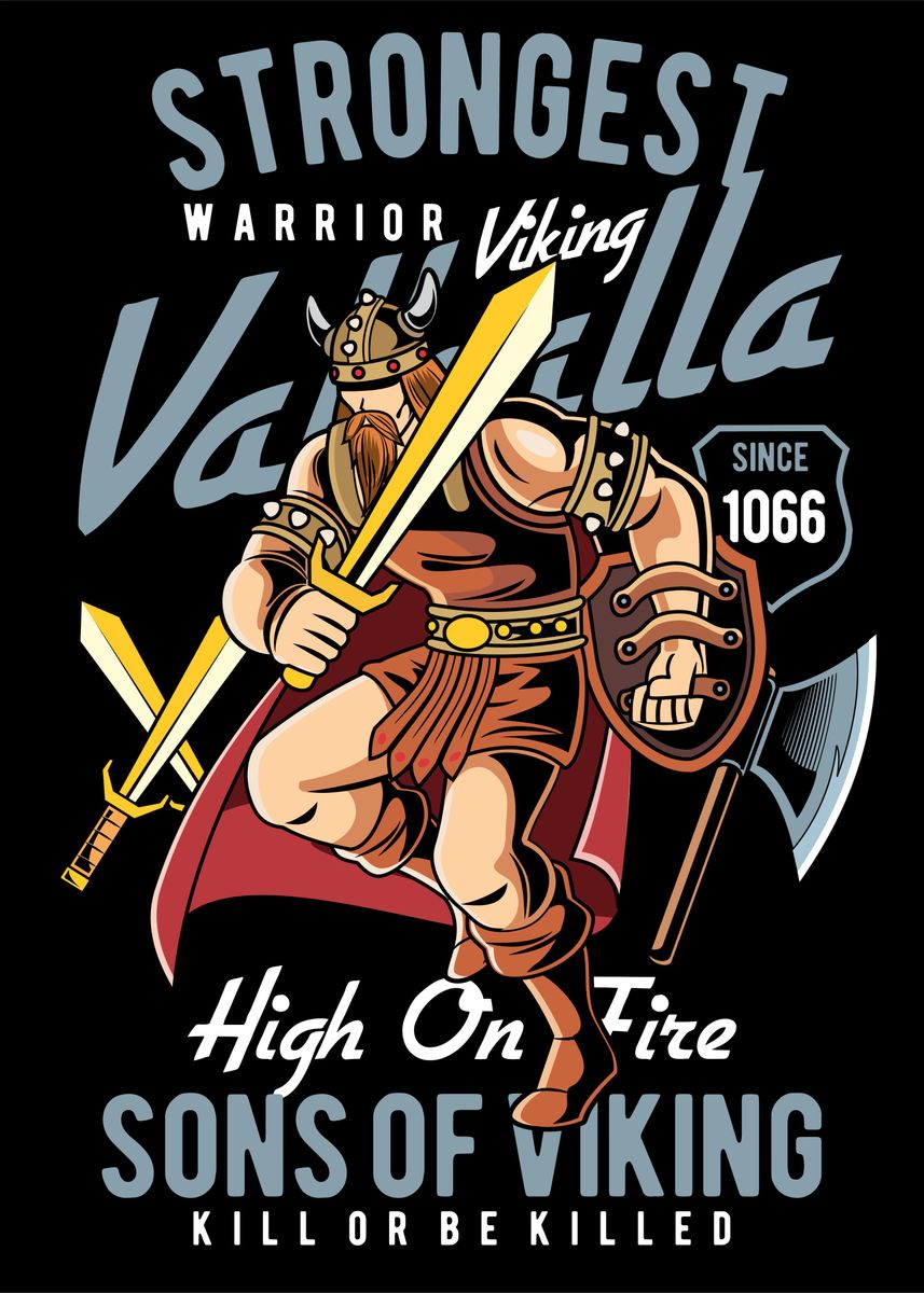 'Valhalla Viking Comic ' Poster, picture, metal print, paint by Tim ...