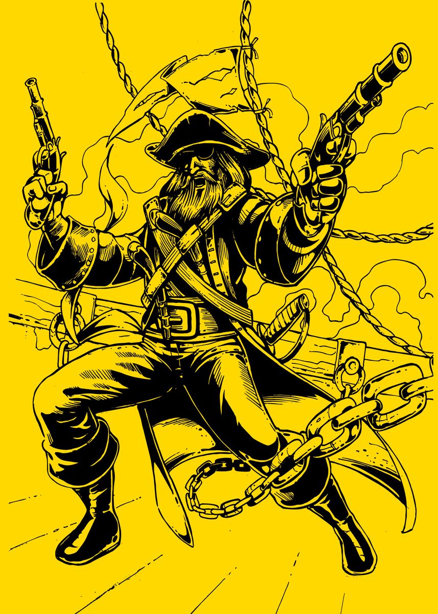'Pirate Shooter Captain' Poster, picture, metal print, paint by Daily ...