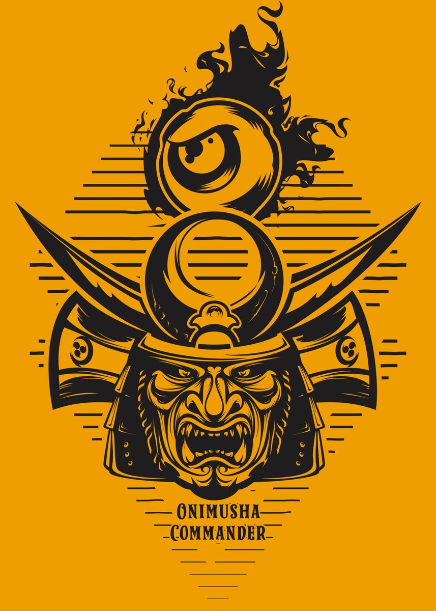 'Samurai Mask Line art' Poster, picture, metal print, paint by Daily ...