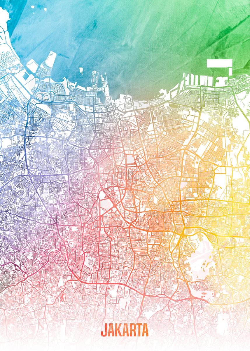 'Jakarta map' Poster, picture, metal print, paint by LUNGHISTE | Displate