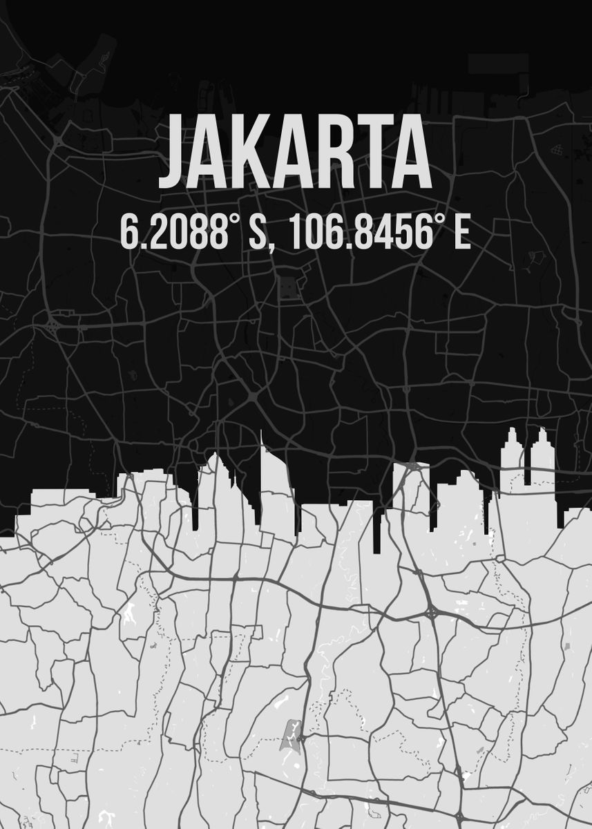'Jakarta Skyline Map' Poster by Jorn | Displate