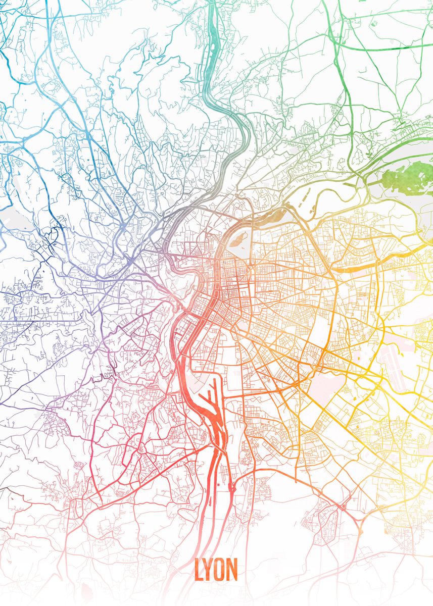'Lyon map' Poster by Stefano Lunghi | Displate