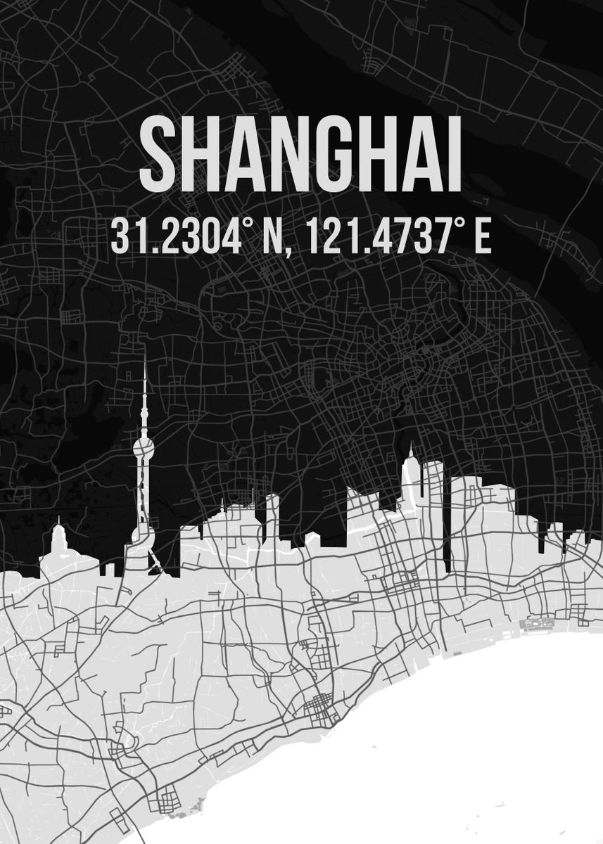 'Shanghai Skyline Map' Poster, picture, metal print, paint by Jorn ...