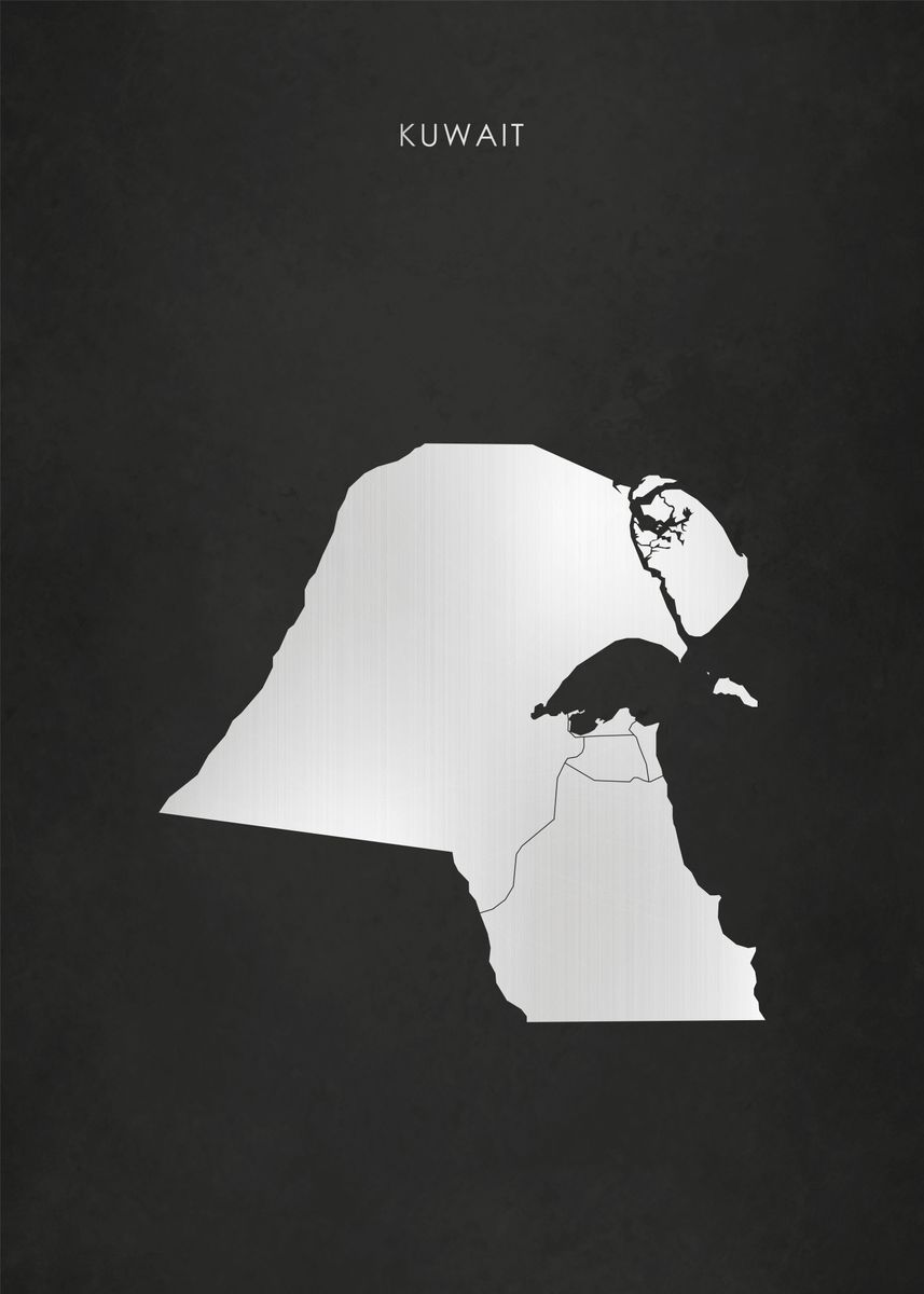 'Silver Kuwait Map' Poster by Alo | Displate