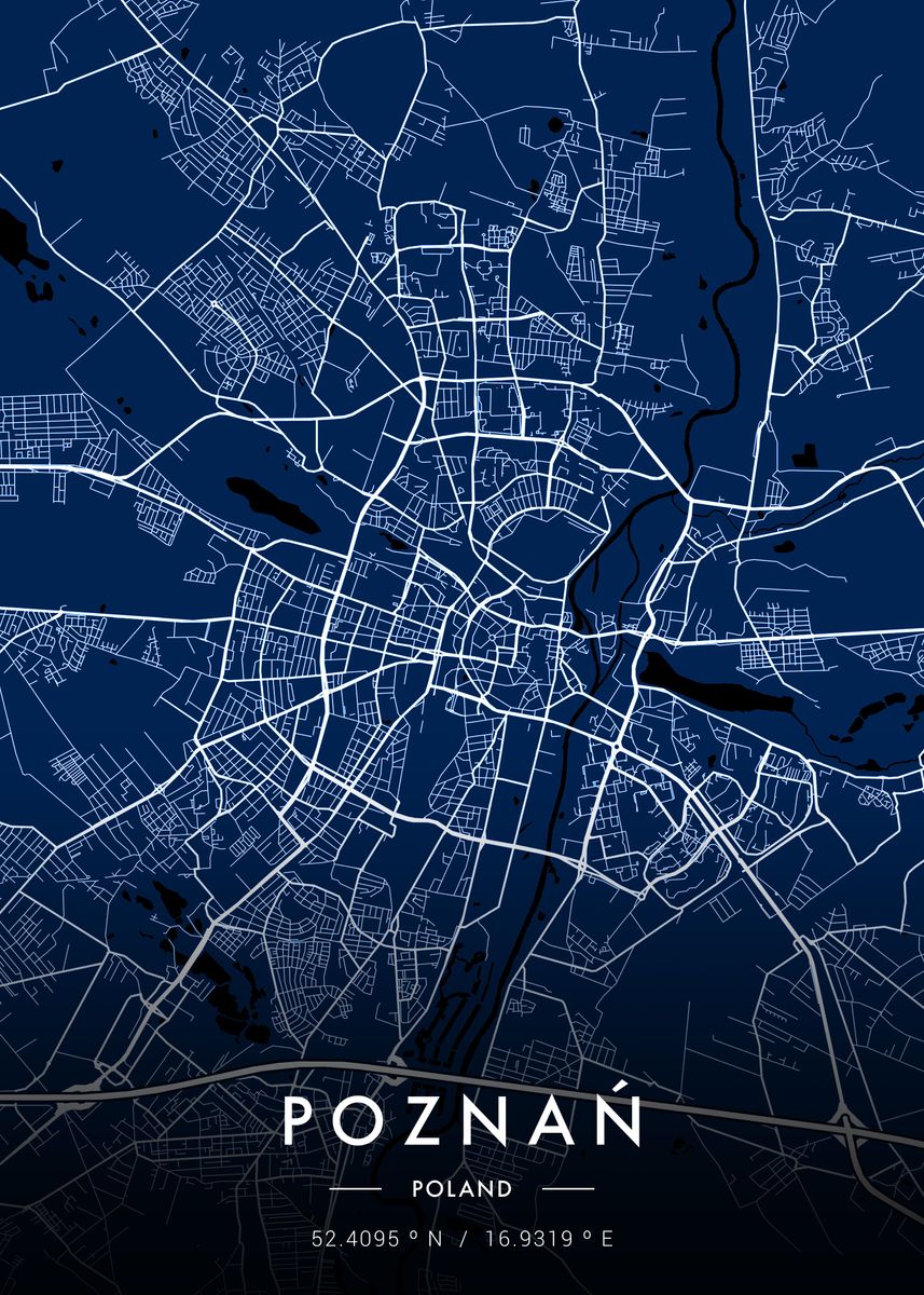 'Poznan City Map Blueprint' Poster, picture, metal print, paint by MVDZ ...