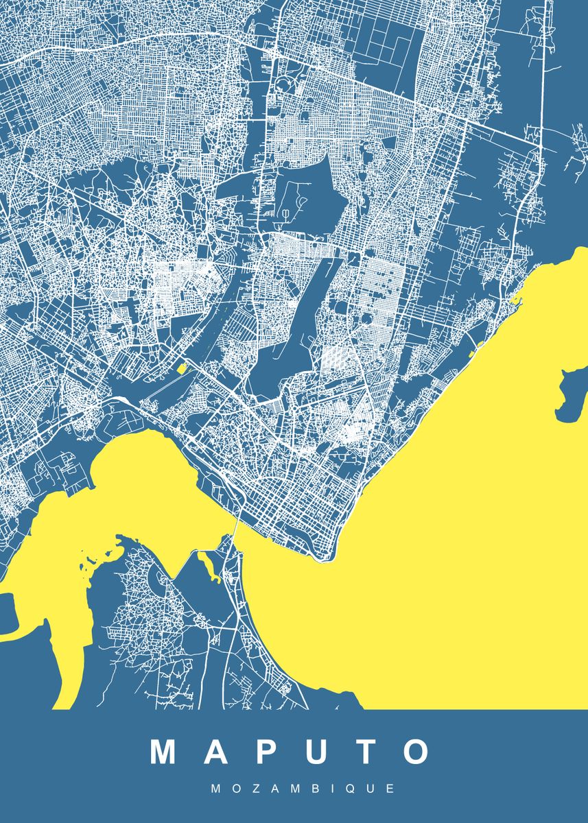 'MAPUTO map Mozambique' Poster, picture, metal print, paint by ...