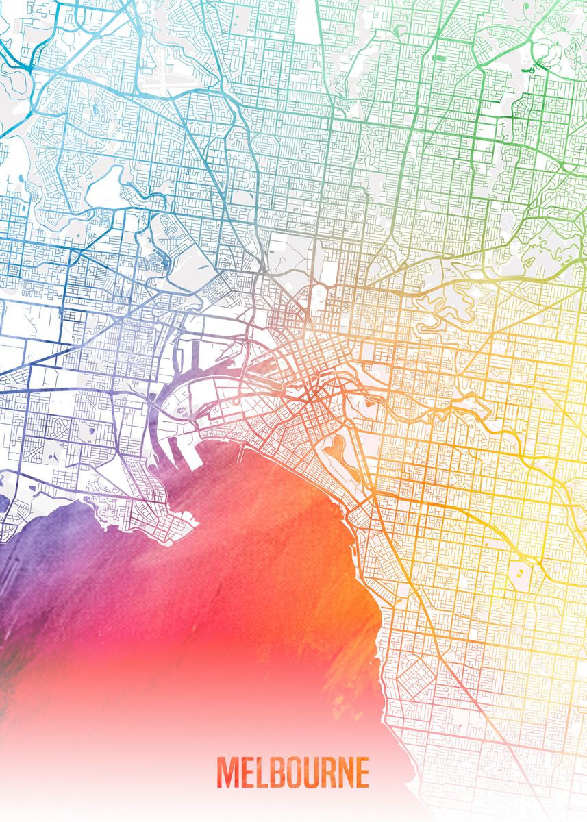 'Melbourne map' Poster, picture, metal print, paint by LUNGHISTE | Displate