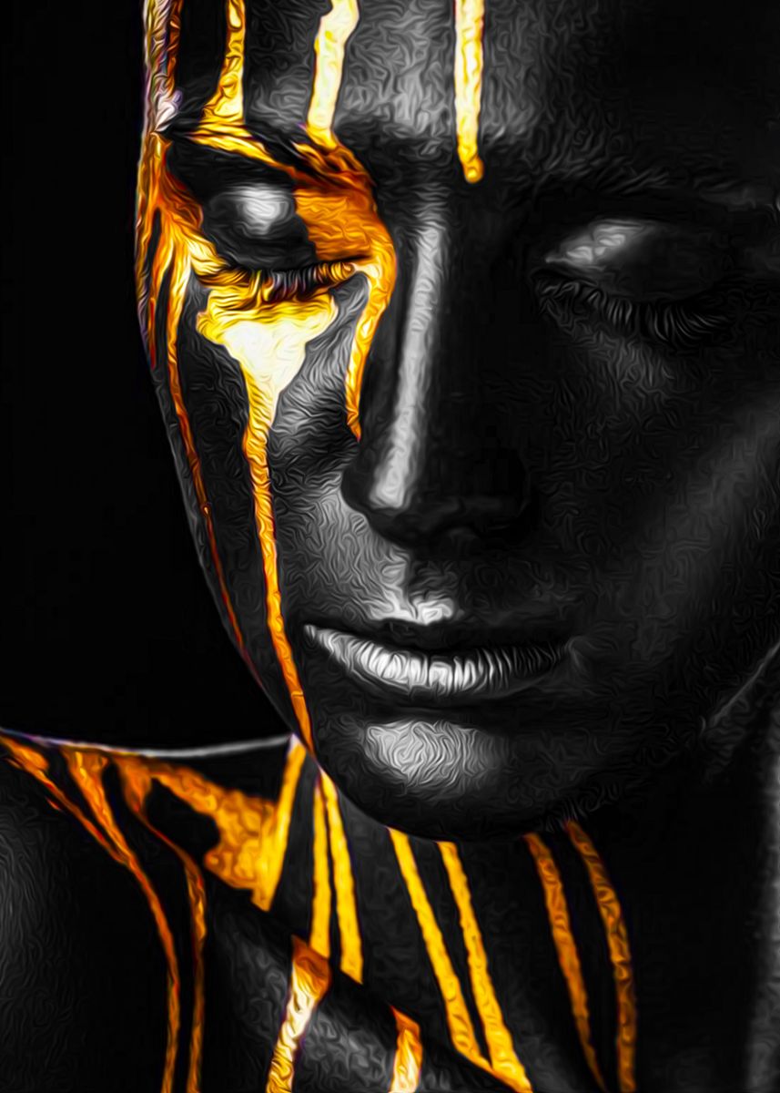 'Abstract Girl Gold Face' Poster, picture, metal print, paint by George ...