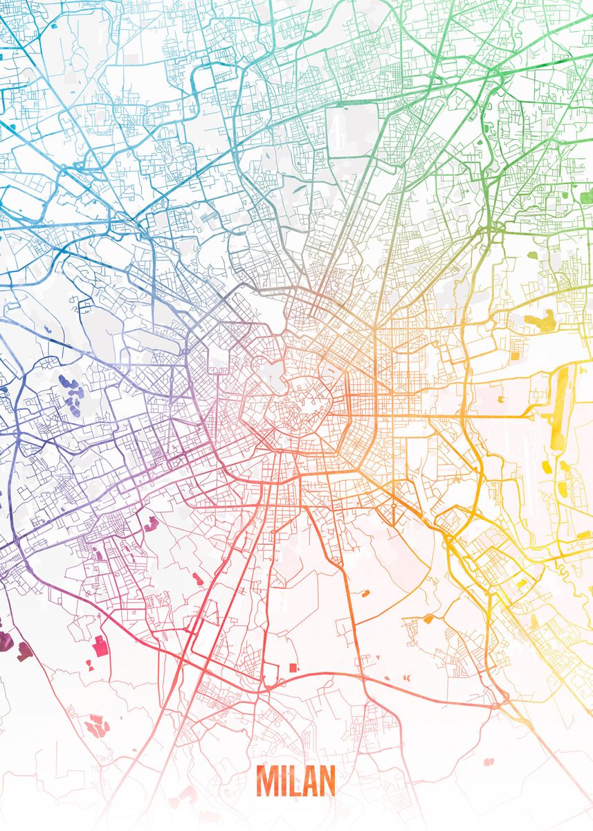 'Milan map' Poster, picture, metal print, paint by LUNGHISTE | Displate