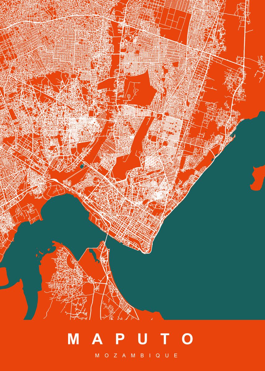 'MAPUTO map Mozambique' Poster, picture, metal print, paint by ...