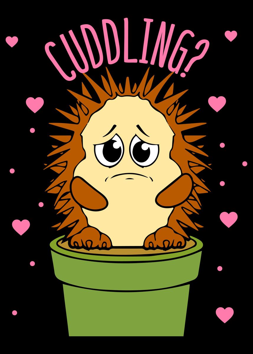 'Funny Cute Hedgehog Cuddle' Poster, picture, metal print, paint by ...
