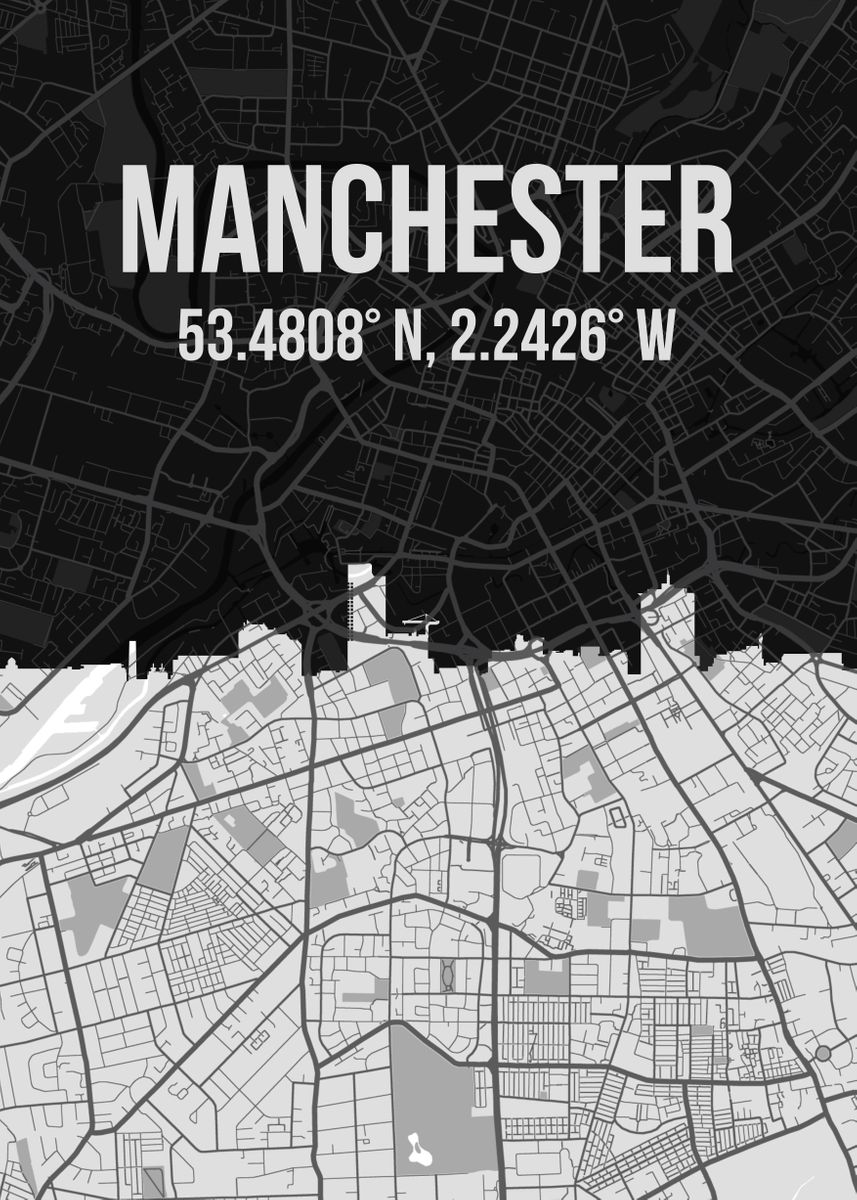 'Manchester UK City Map' Poster, picture, metal print, paint by Jorn ...
