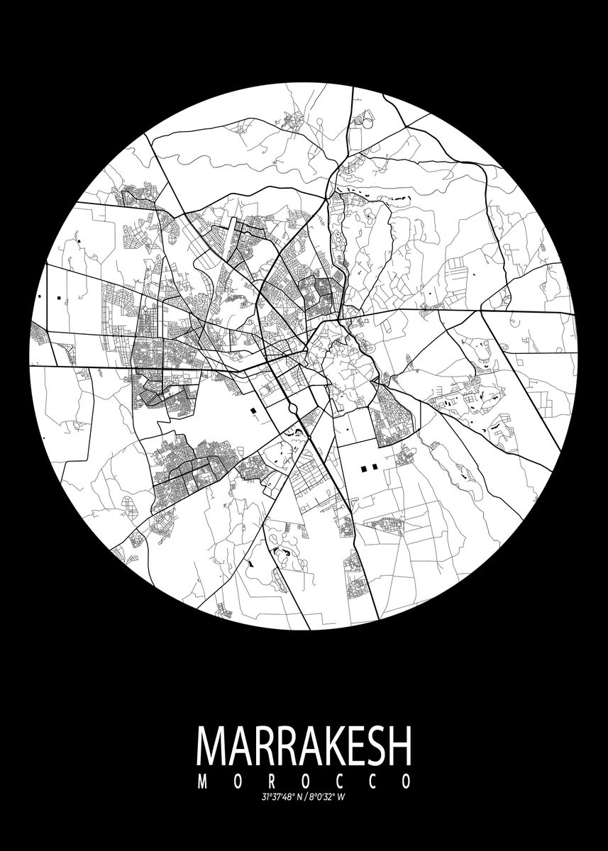 'Marrakesh City Map Moon' Poster, picture, metal print, paint by deMAP Studio | Displate