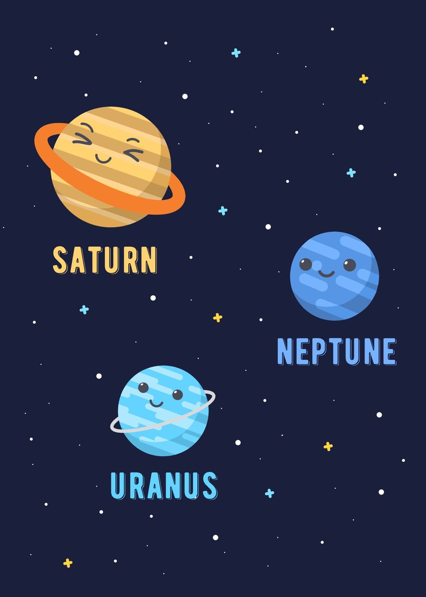 'Set 3 cute planets' Poster, picture, metal print, paint by Yahya Art ...