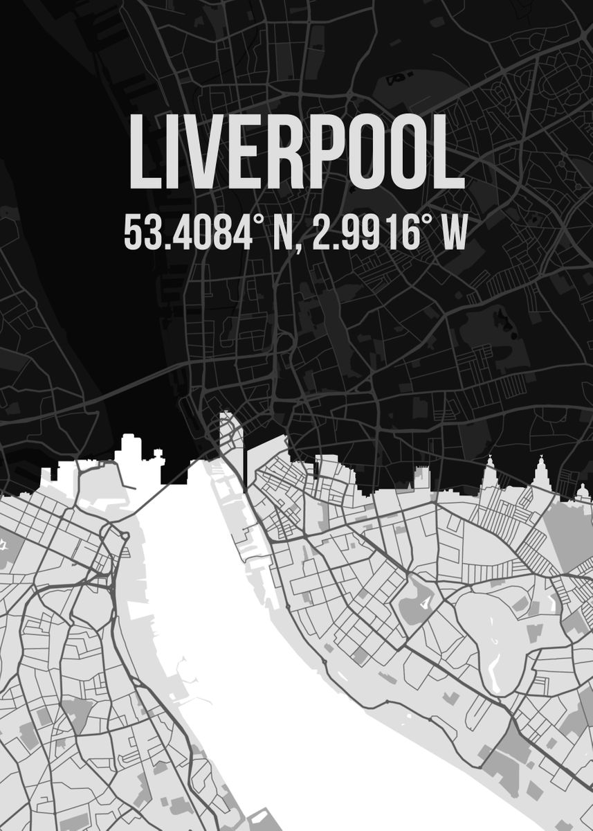 'Liverpool City Map Skyline' Poster by Jorn | Displate
