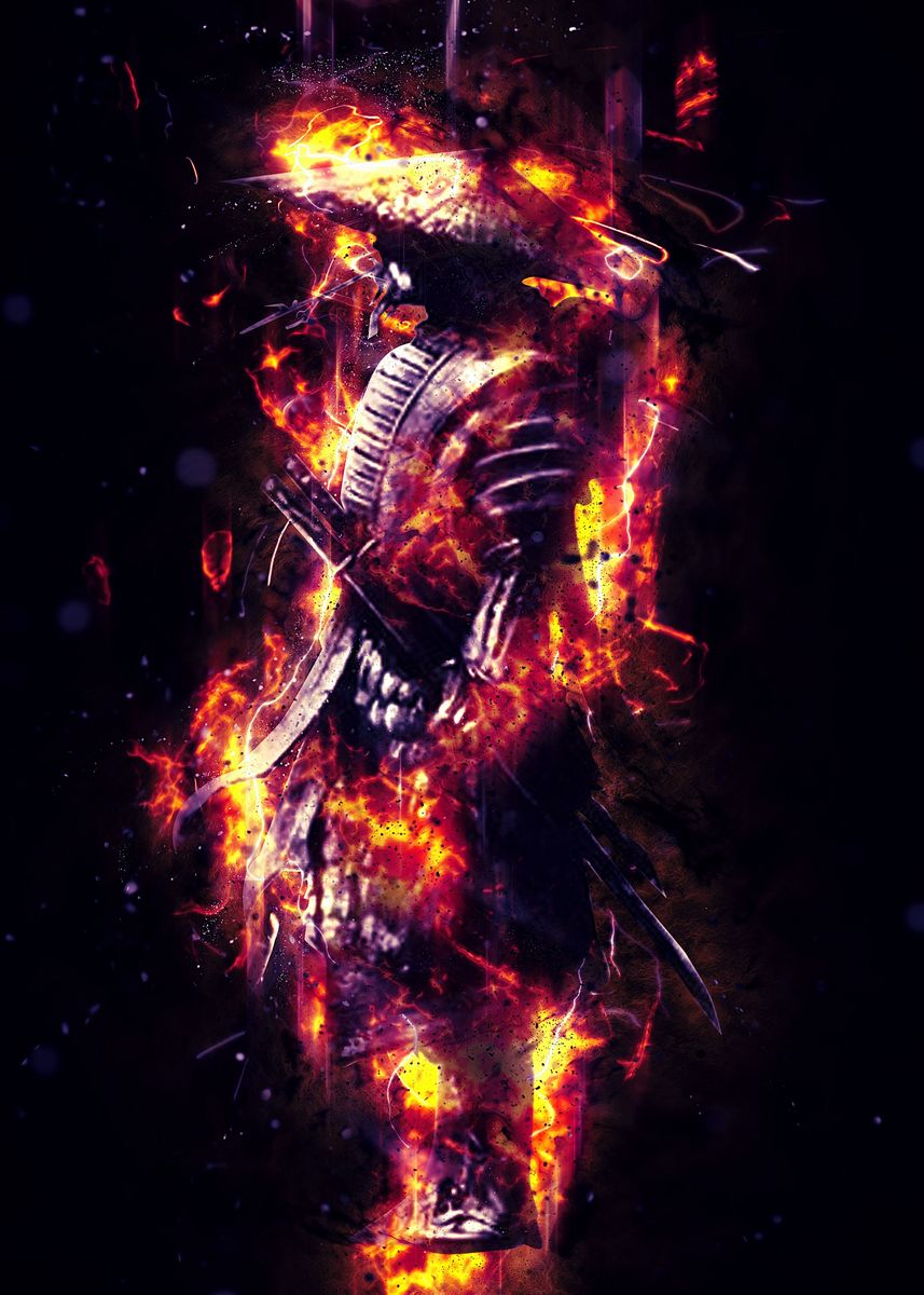 'Samurai Fire of Darkness' Poster, picture, metal print, paint by ...