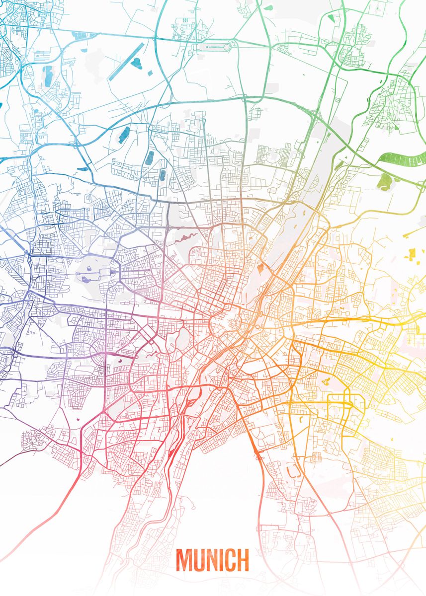 'Munich map' Poster, picture, metal print, paint by Stefano Lunghi ...