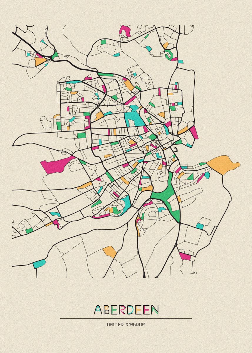 'Aberdeen Map' Poster, picture, metal print, paint by Deniz A. | Displate